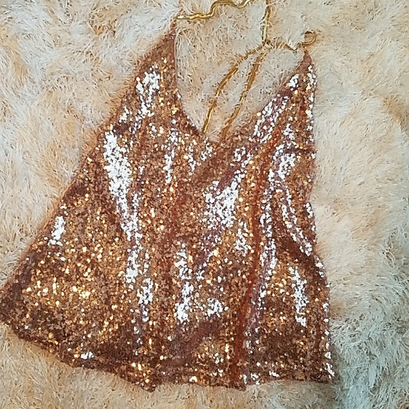 Rosette | Tops | Rose Gold Sequined Spaghetti Strap Camisole | Poshmark